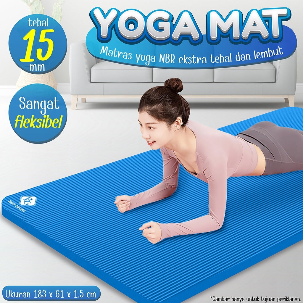 BG SPORT Yoga Mat NBR 15mm Tebal, Anti Slip & Nyaman Digunakan – BGSPORTS